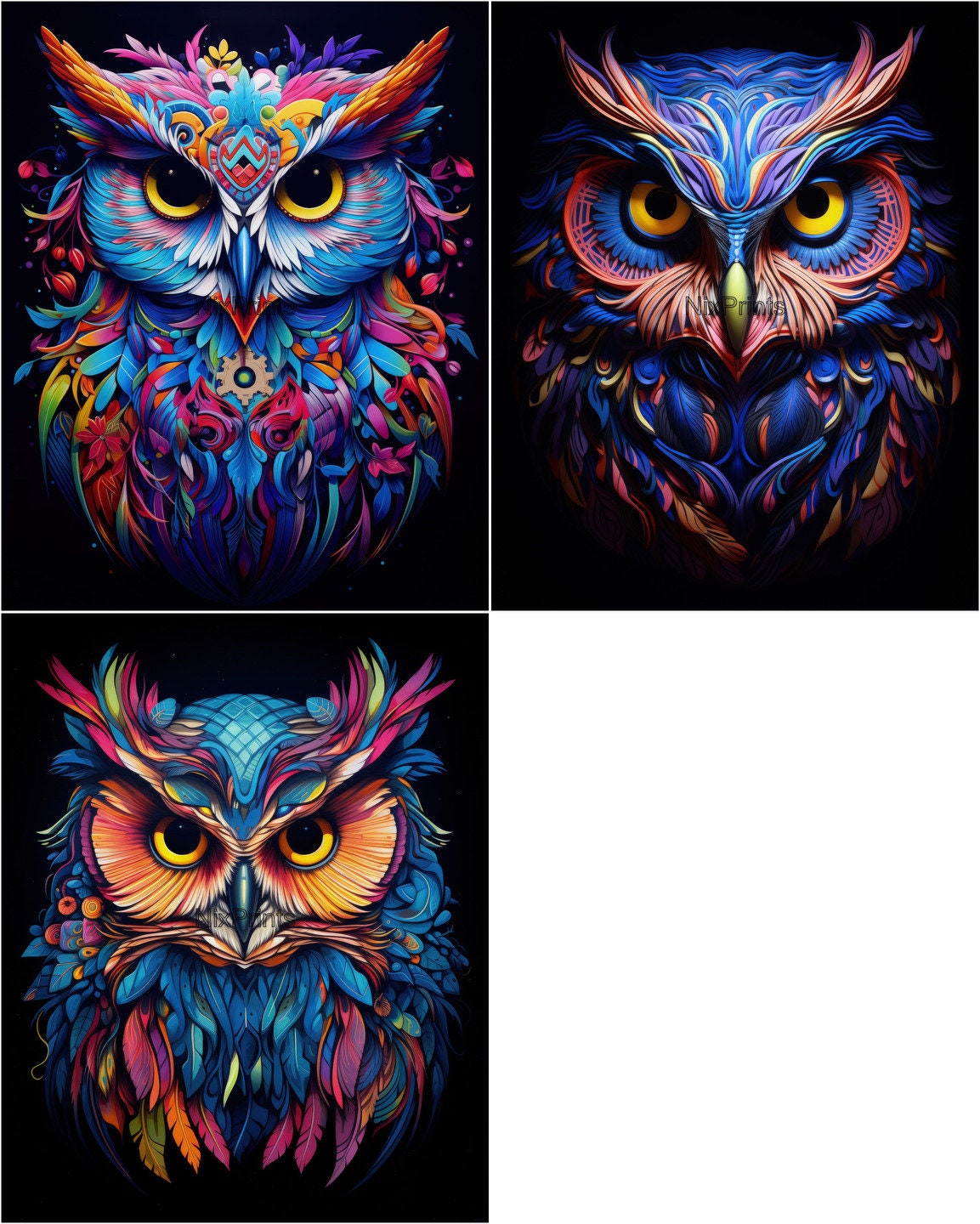 Neon Owl Clipart, Dark Background Hyper-realistic Clipart, Designs for ...