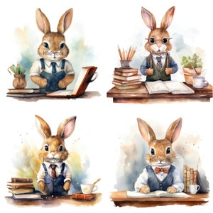 Rabbit Clipart, School Clipart, in a School Uniform, Studying at a Desk ...