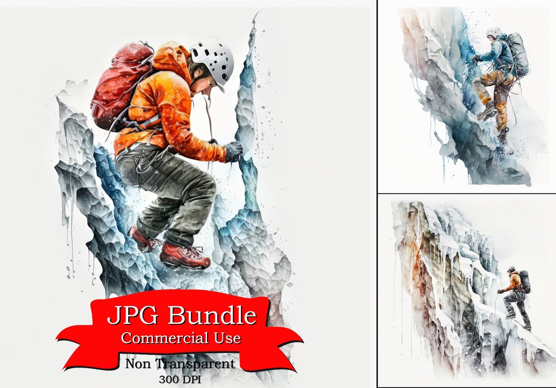 Thrilling Ice Climbing Watercolor Clipart,adventure Sport Clipart,300 ...