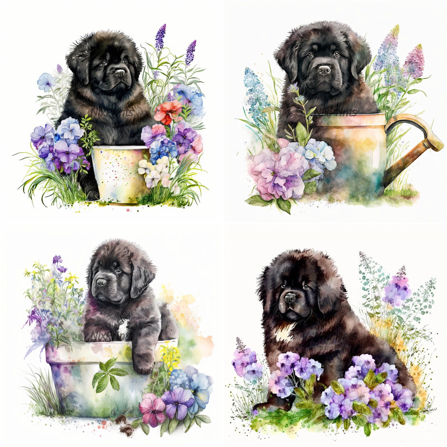 Newfoundland Dog Clipart Spring Flowers and Gardening Theme - Etsy Canada