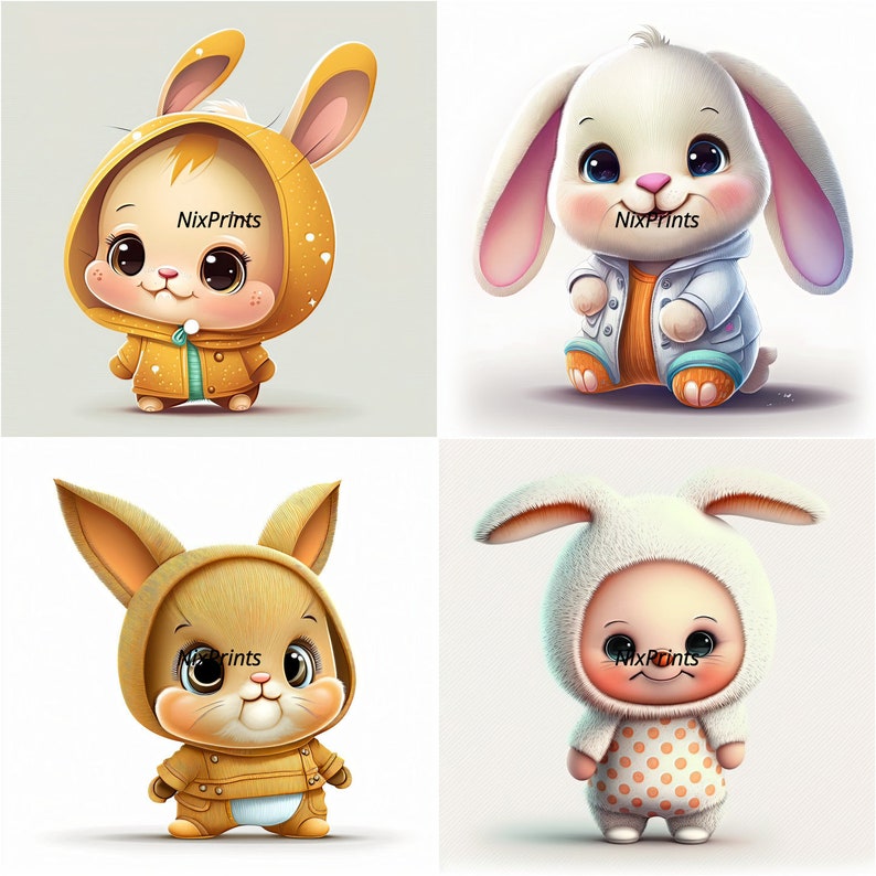 Cute Bunny Clipart Collection Digital Images vibrant Colors - Etsy