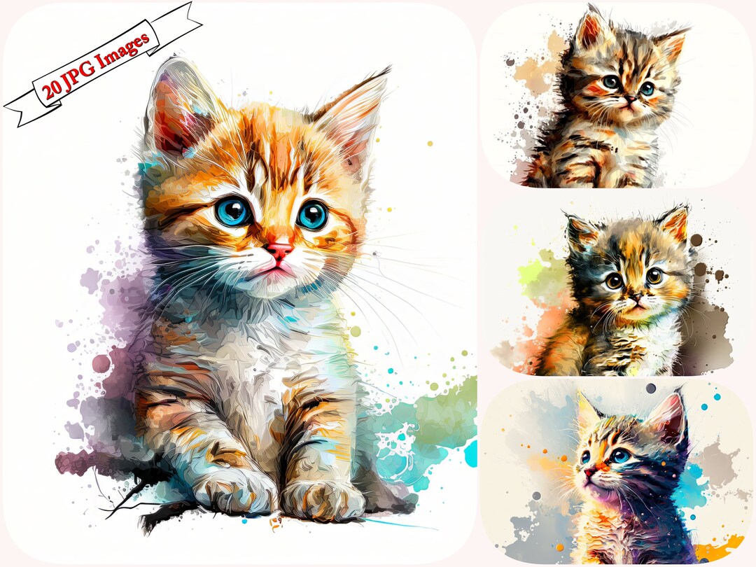 Adorable Playful Kitten Clipart Bundle, High Quality Digital Image ...