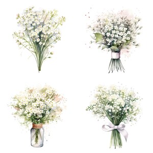 Babys Breath Flower Bouquet Clipart, Watercolor Art, Digital Paper ...