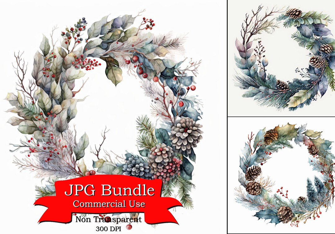 Winter Wreath Clipart: Festive, Snowy Clipart for Seasonal Decor ...