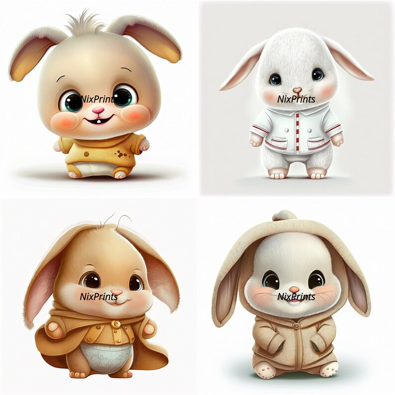 Cute Bunny Clipart Collection Digital Images vibrant Colors - Etsy