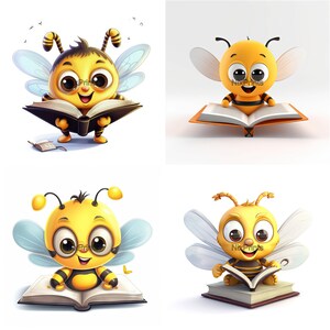 Cute Bee Clipart, Reading Bee Clipart, Book Clipart, Poster for Above ...