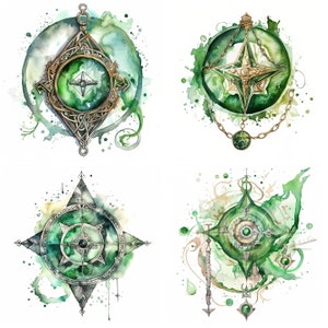Green Fairy Talisman Watercolor Clipart -symbol of Magic,digital Paper ...