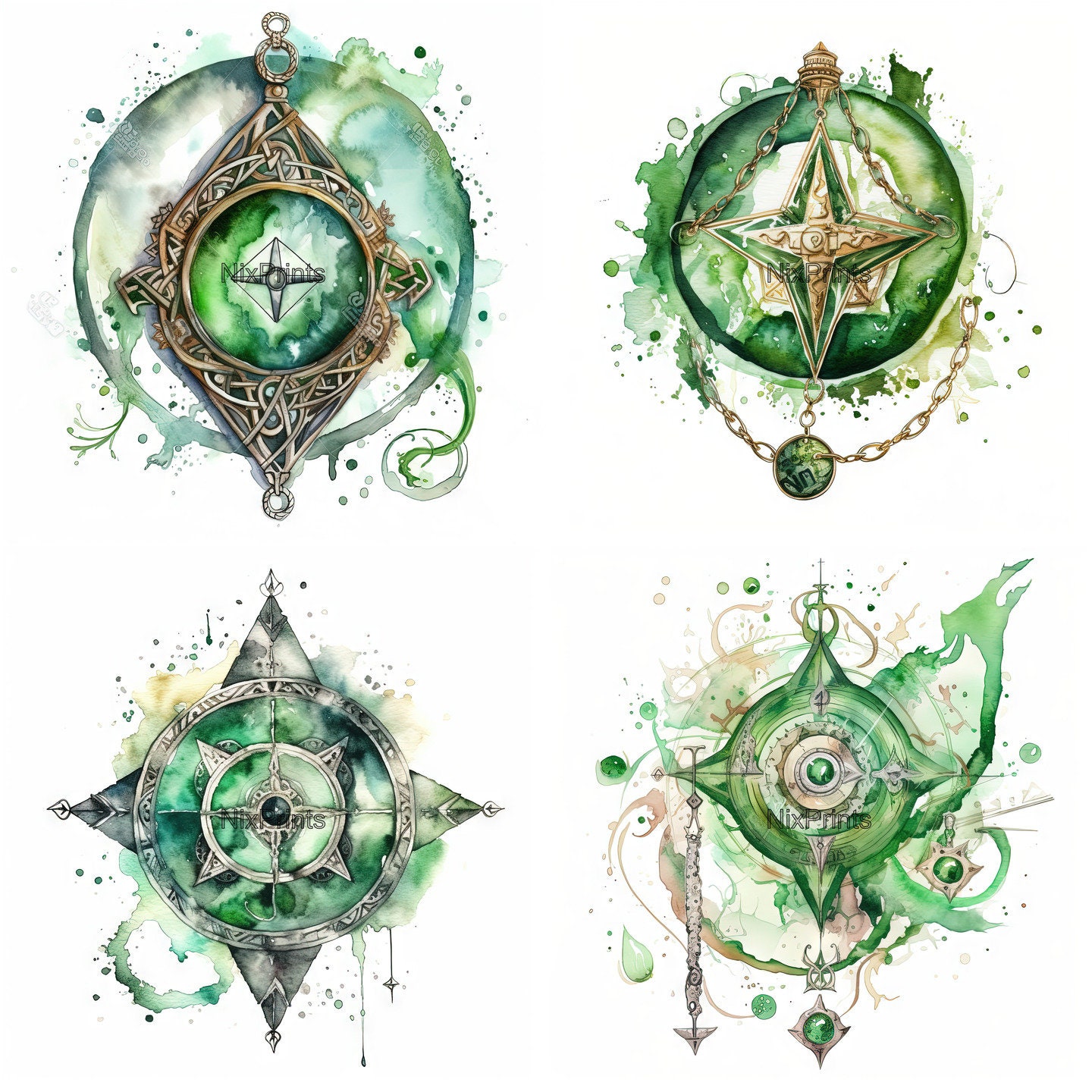 Green Fairy Talisman Watercolor Clipart symbol of - Etsy