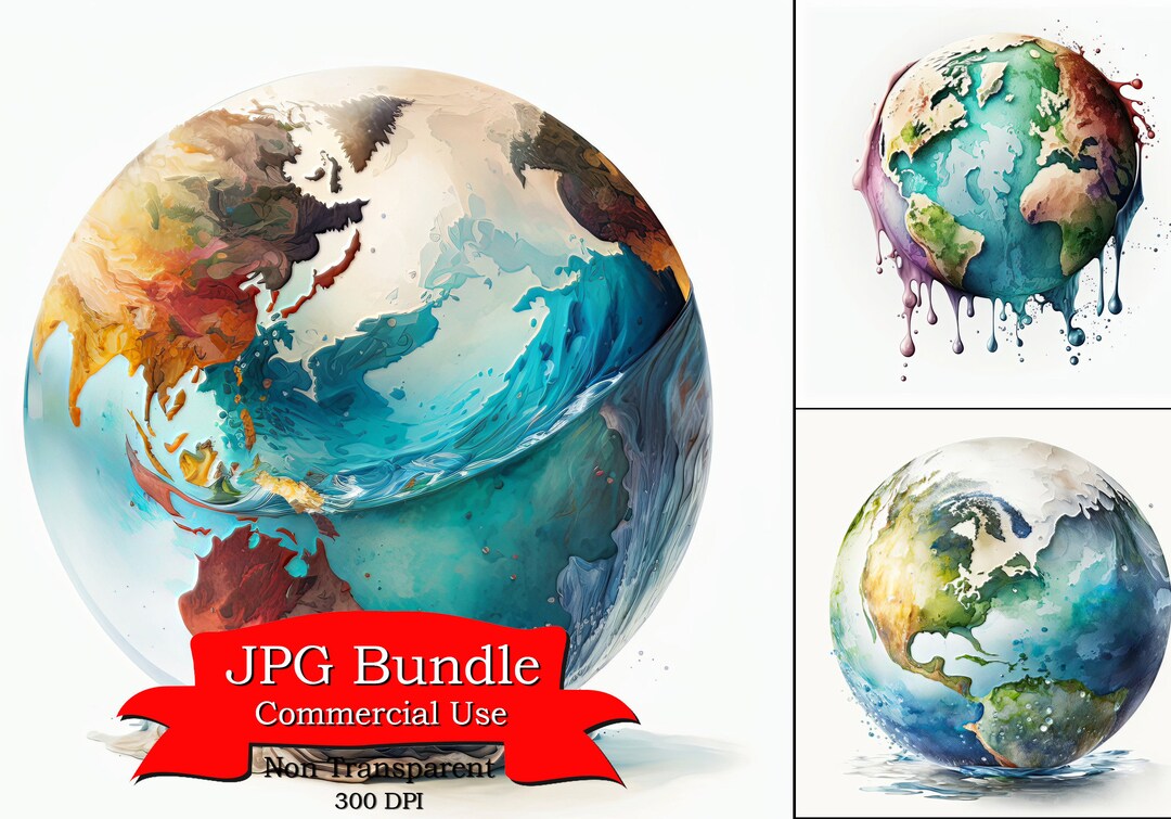 Exquisite Watercolor Globe Clipart, World Map Clipart, 300 DPI, Non ...