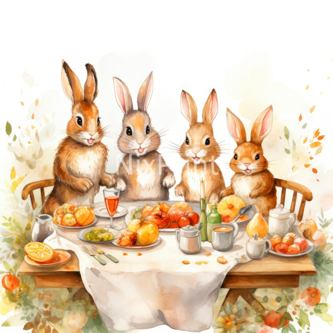 Rabbit Clipart, Thanksgiving Clipart, Family Dinner Scenes Clipart ...