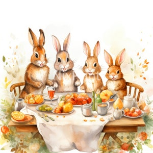 Rabbit Clipart, Thanksgiving Clipart, Family Dinner Scenes Clipart ...