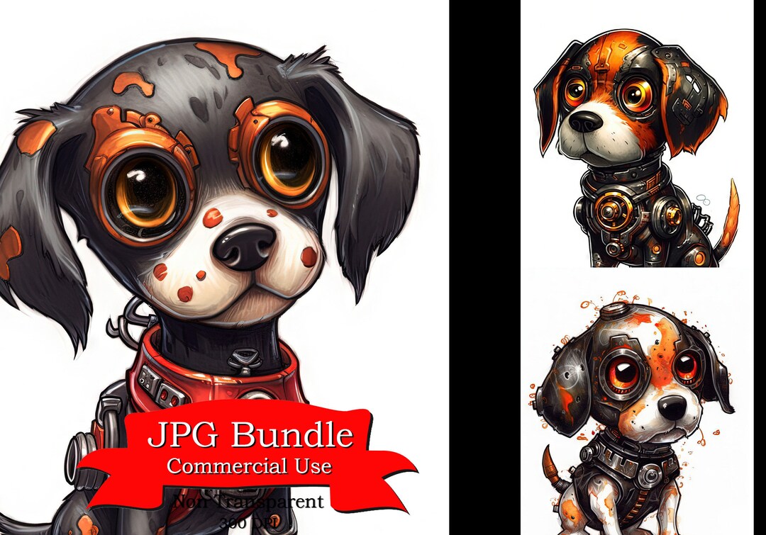 Cute Chibi Steampunk Mechanical Beagle Dog Clipart,vintage Aesthetics ...