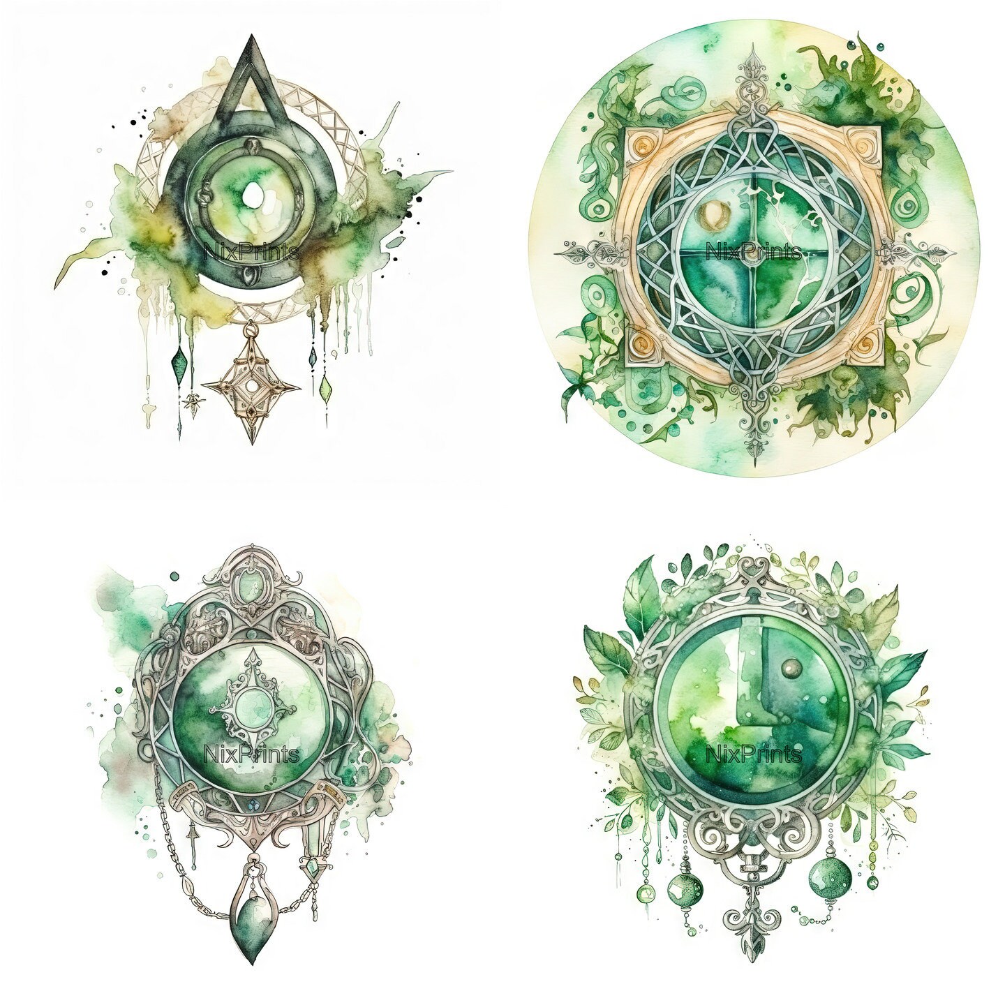 Green Fairy Talisman Watercolor Clipart symbol of - Etsy