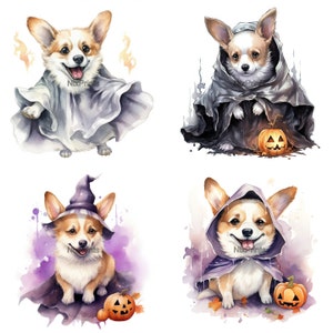 Cute Corgi Dog Clipart, Spooky Halloween Costume, Ghost and Witch ...