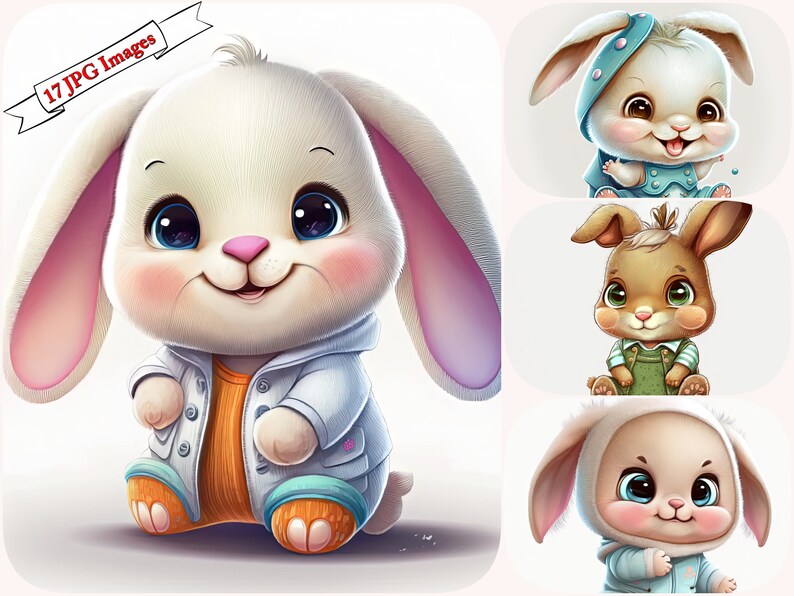 Cute Bunny Clipart Collection Digital Images vibrant Colors - Etsy