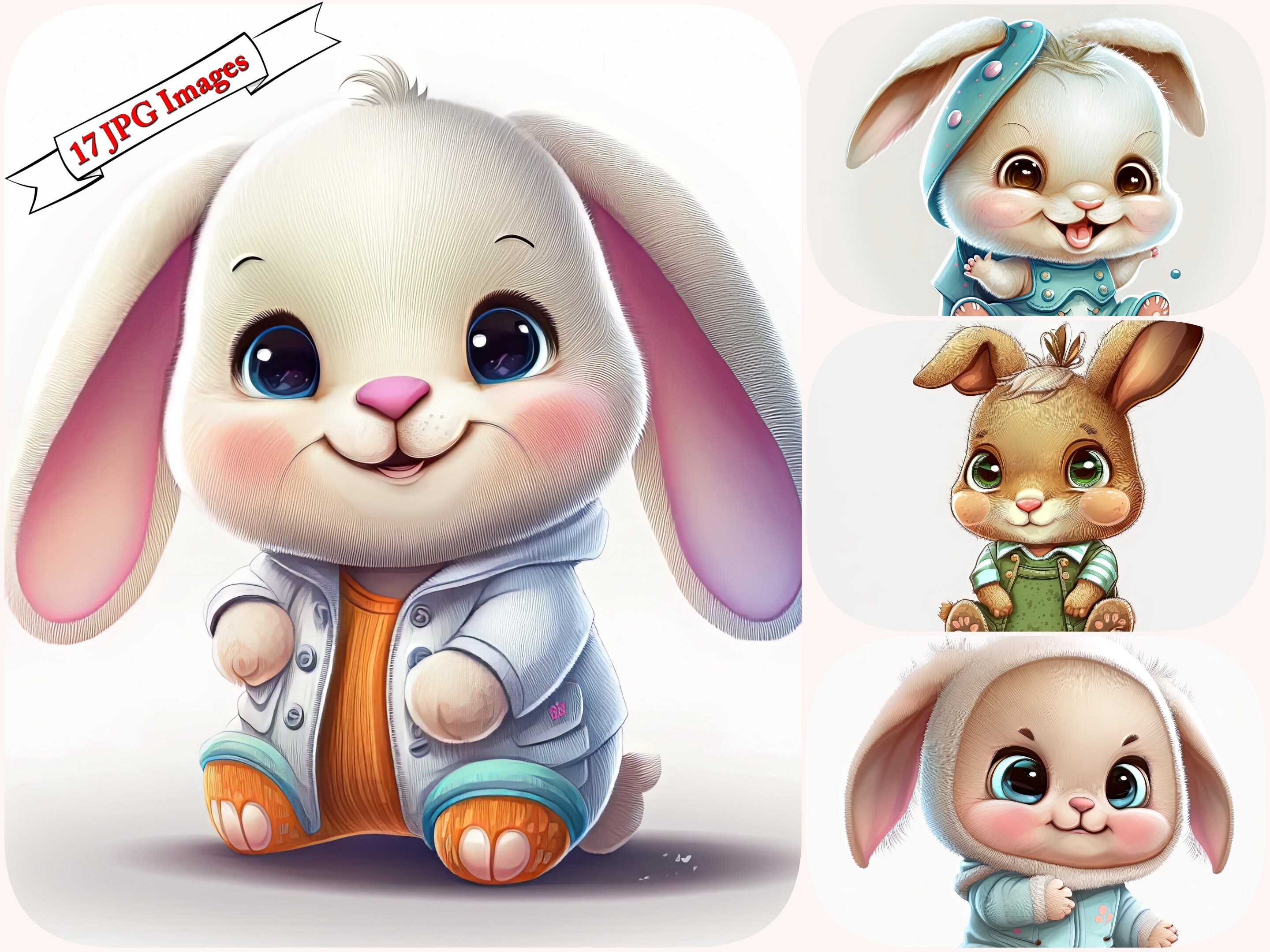 Cute Bunny Clipart Collection Digital Images vibrant Colors - Etsy