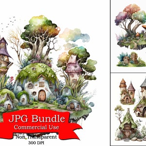 Enchanting Fairy Village Clipart: Magical Woodland Scenes, JPG Format ...
