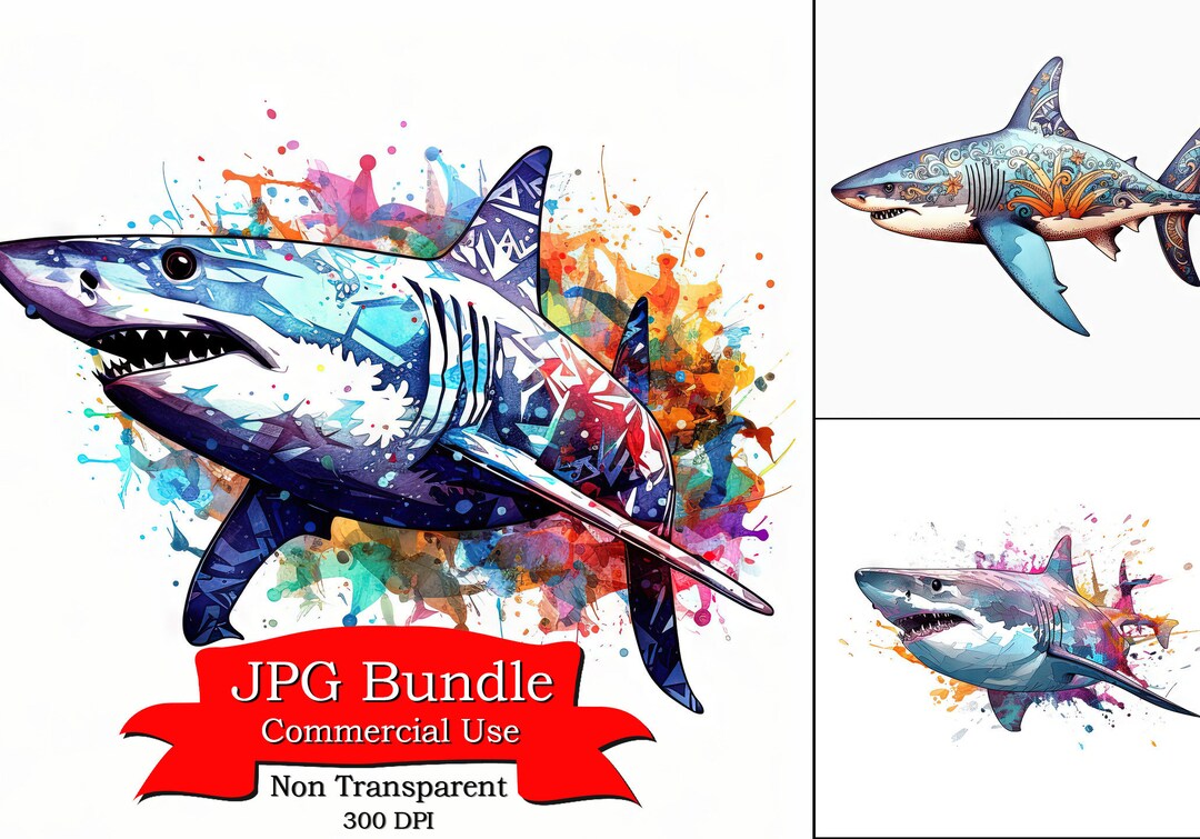 Bold Colors Shark Graphic Clipart, Background for Tumbler, Picture for ...