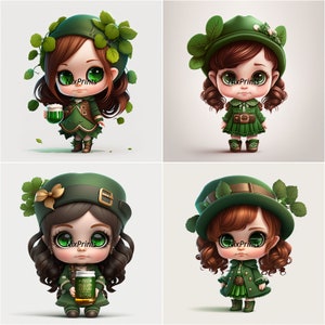 Cute St Patricks Day Girl Graphics Clipart Bundle , Green Irish Girl ...