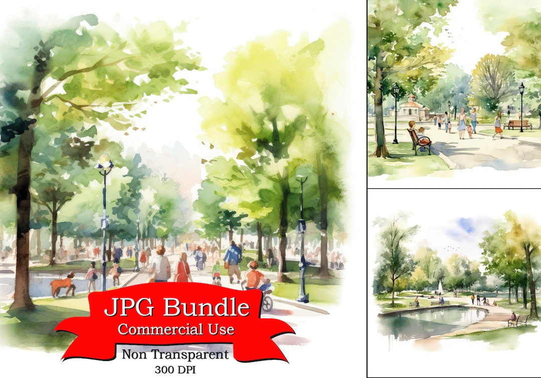 Park Scene Clipart, People in Park Clipart, Wall Art for Living Room ...