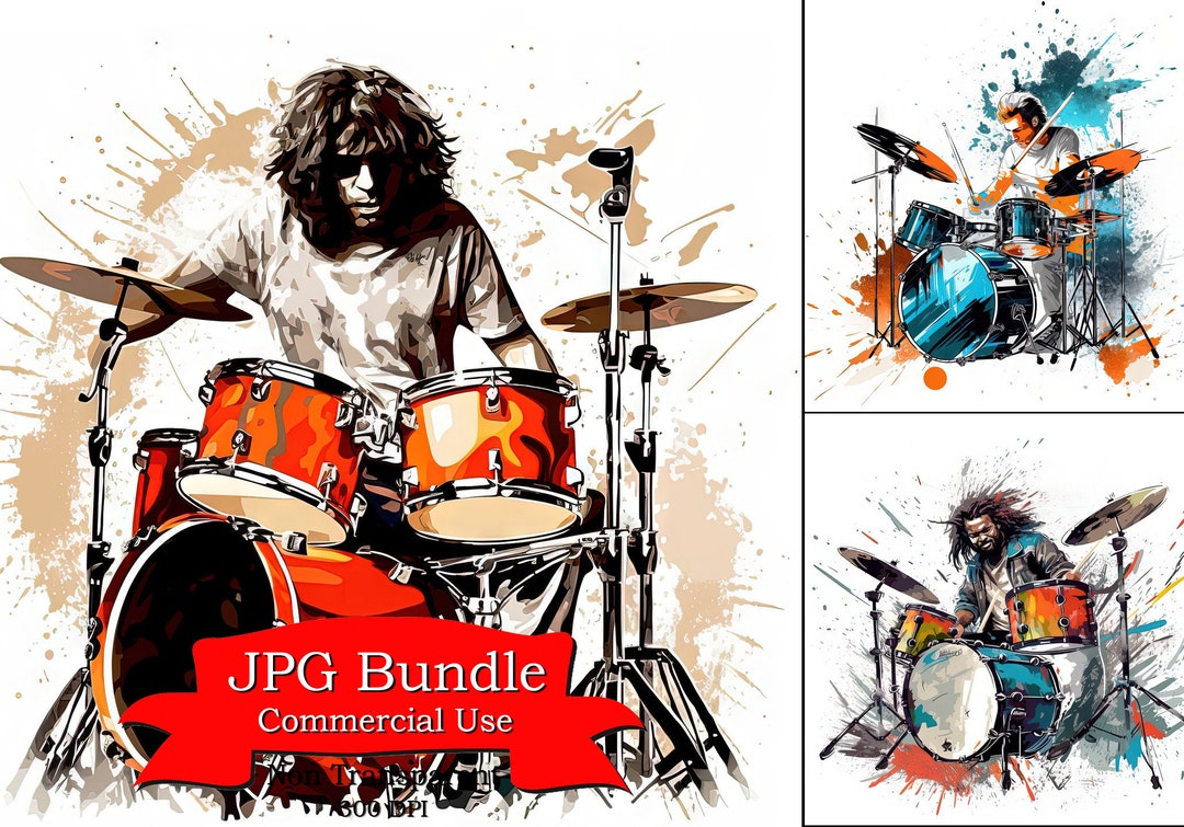 Digital Clipart of a Drummer Rock in Urban Style, Digital Paper ...