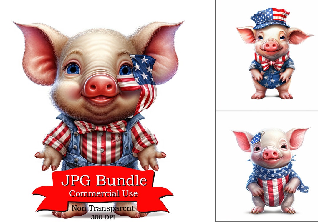 Patriot Baby Pig Clipart, Independence Day Celebration, Digital Paper ...