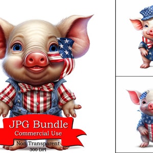Patriot Baby Pig Clipart, Independence Day Celebration, Digital Paper ...