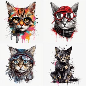 Cool Cat Punk Clipart, Punk Rock Style, Digital Paper Crafting, Digital ...