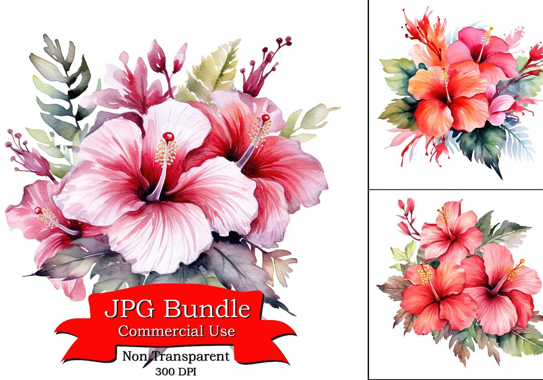Hibiscus Bouquet Watercolor Digital Clipart Digital Paper Crafting ...