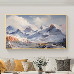 Abstract Snow Mountain Oil Painting on Canvas, Large Nature Wall Art ...