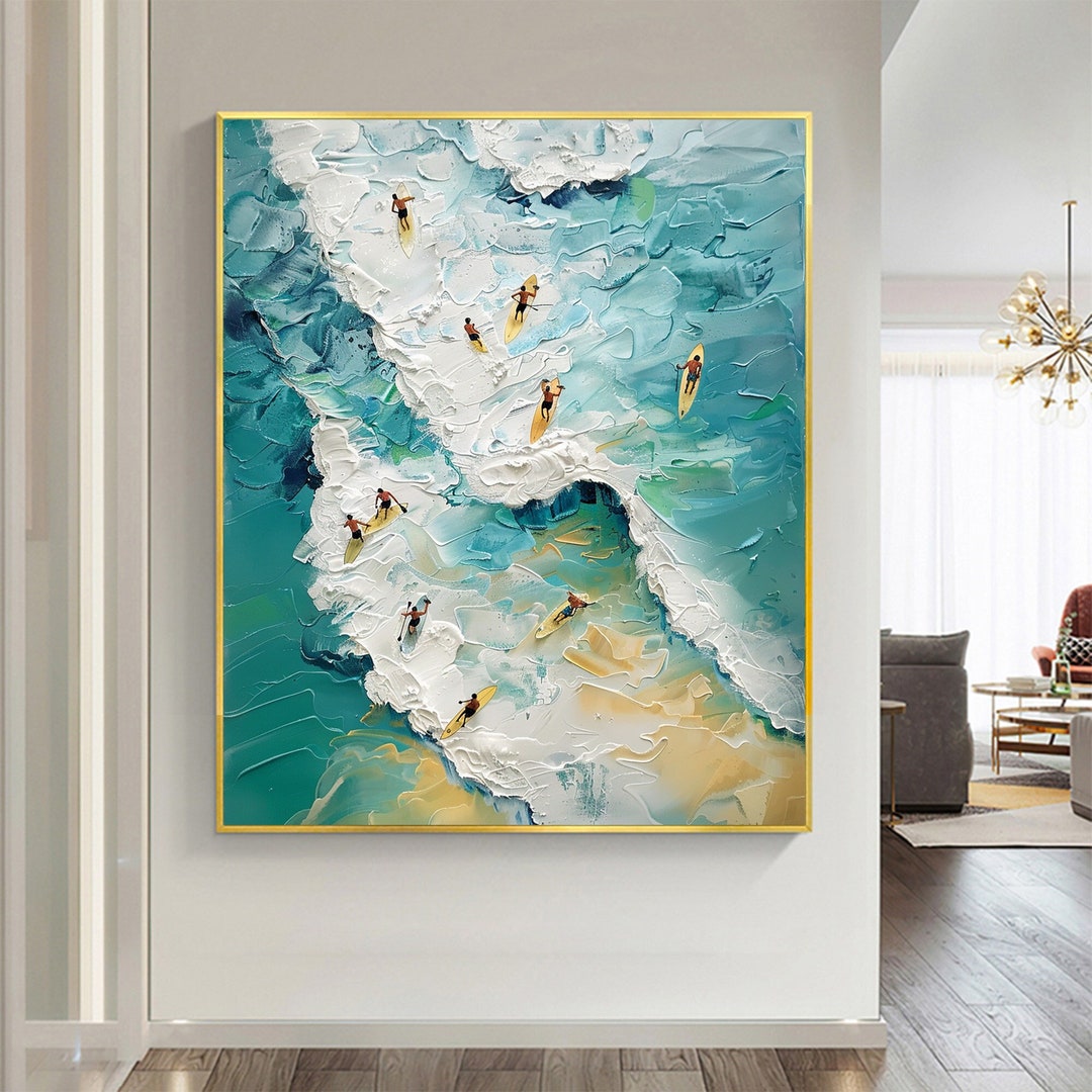 Large Abstract Surfing Oil Painting on Canvas, Original Ocean Wave ...