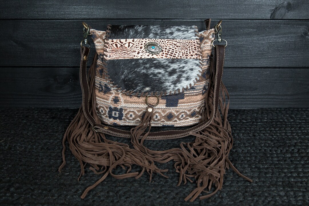 Leather Western Fringe Boho Crossbody Purse Embossed Leather Western ...