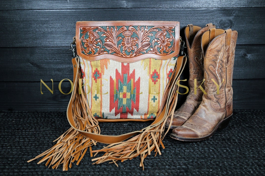 Genuine Leather Western Saddle Blanket Tassel Bag | Western Style ...