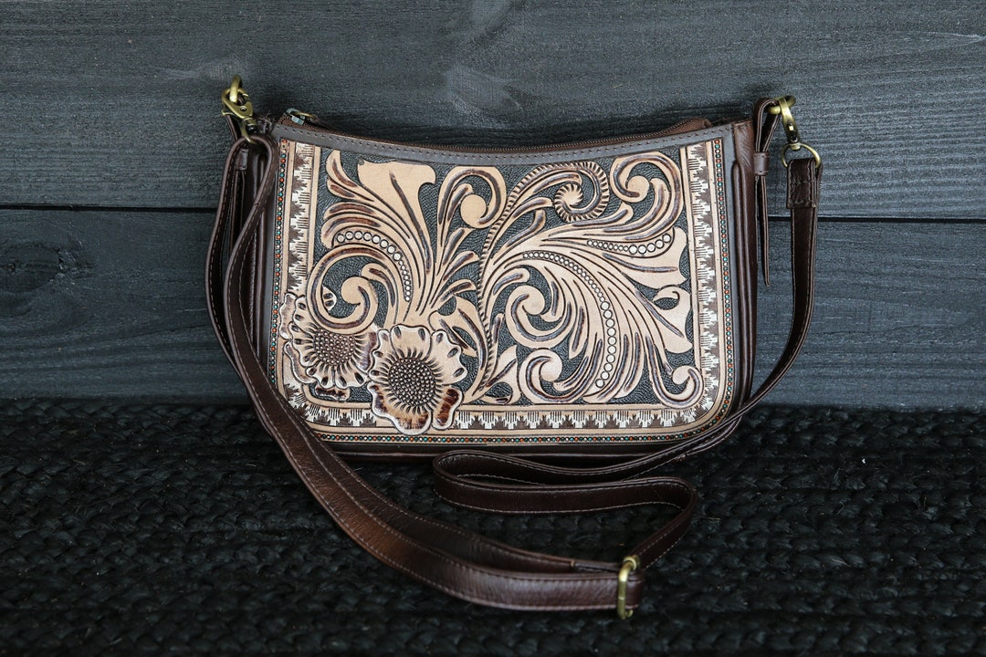 HAND-TOOLED Leather Bag Western Crossbody Bag Luxury Leather Purse ...