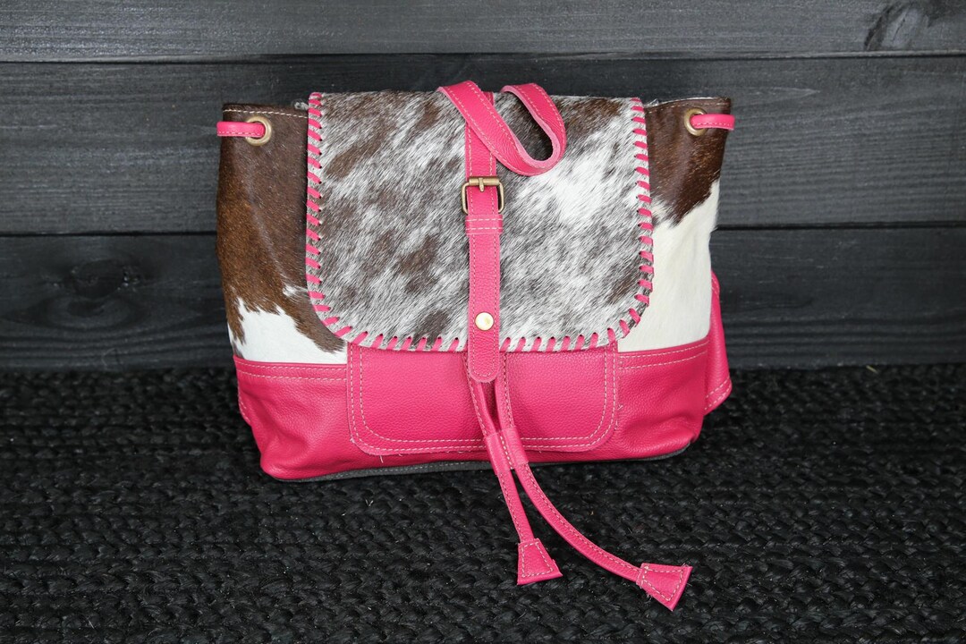 Cowhide Leather Backpack Purse With Pink Leather Accents, Western ...