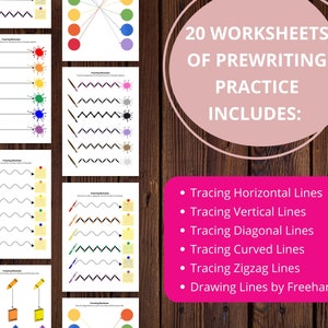 Preschool Worksheets: Line Tracing & Color Matching (PDF) - Etsy