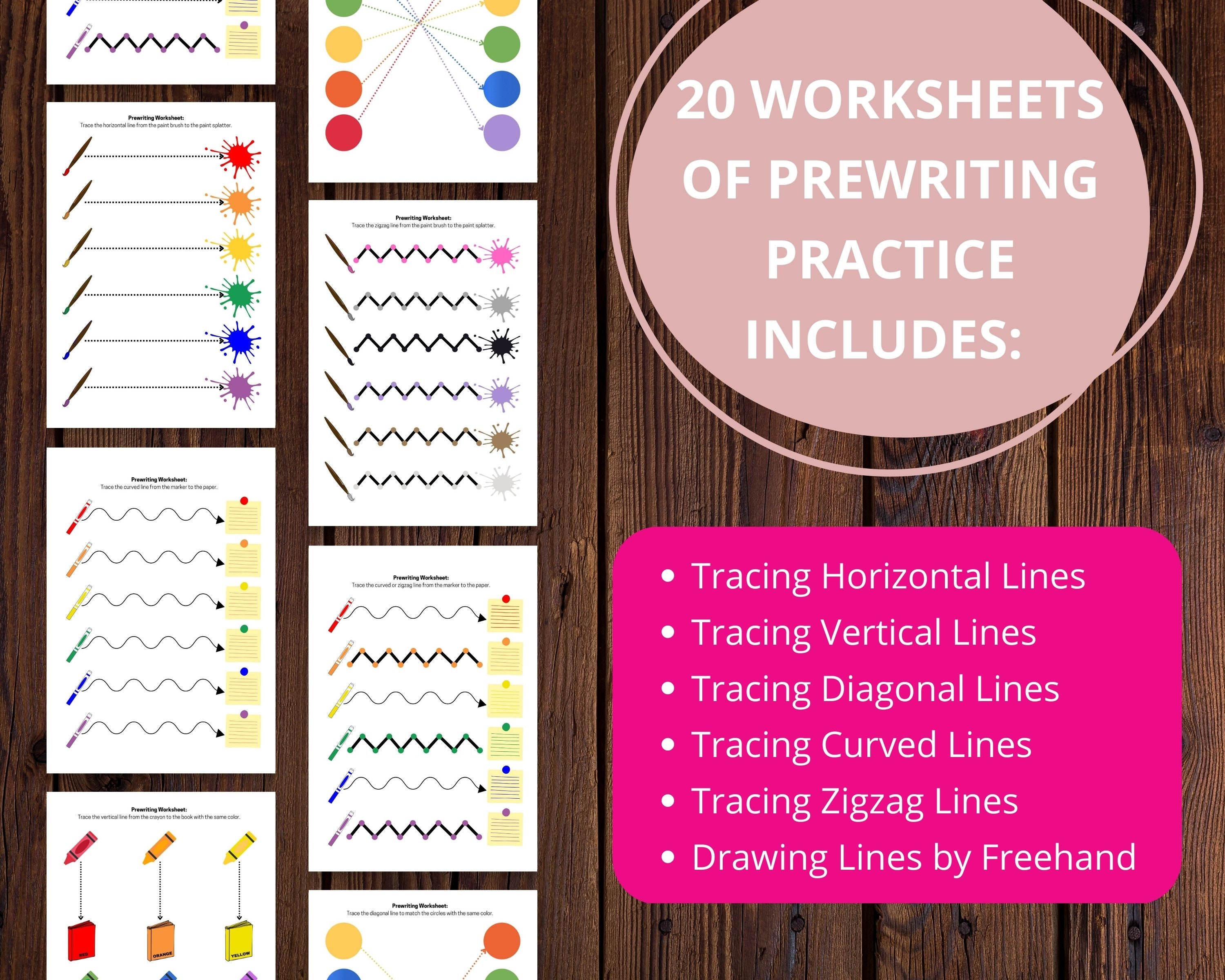 Prewriting Worksheets, Line Tracing, Color Matching, Preschool ...