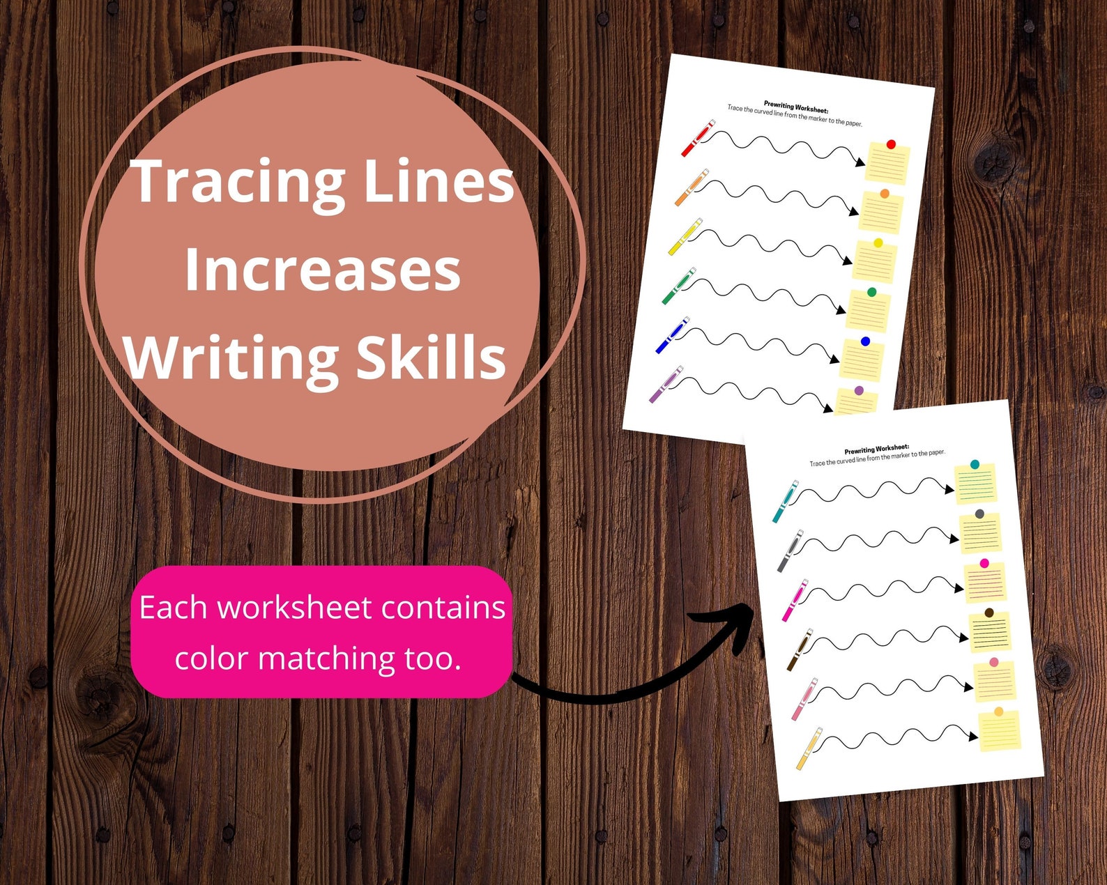 Prewriting Worksheets, Line Tracing, Color Matching, Preschool ...