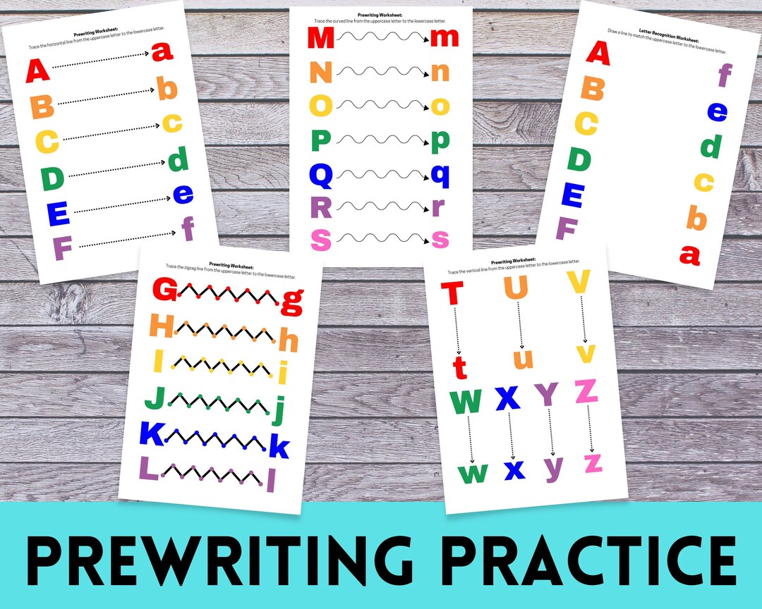 Preschool Worksheets: Line Tracing & Alphabet Matching (PDF) - Etsy