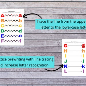 Preschool Worksheets: Line Tracing & Alphabet Matching (PDF) - Etsy
