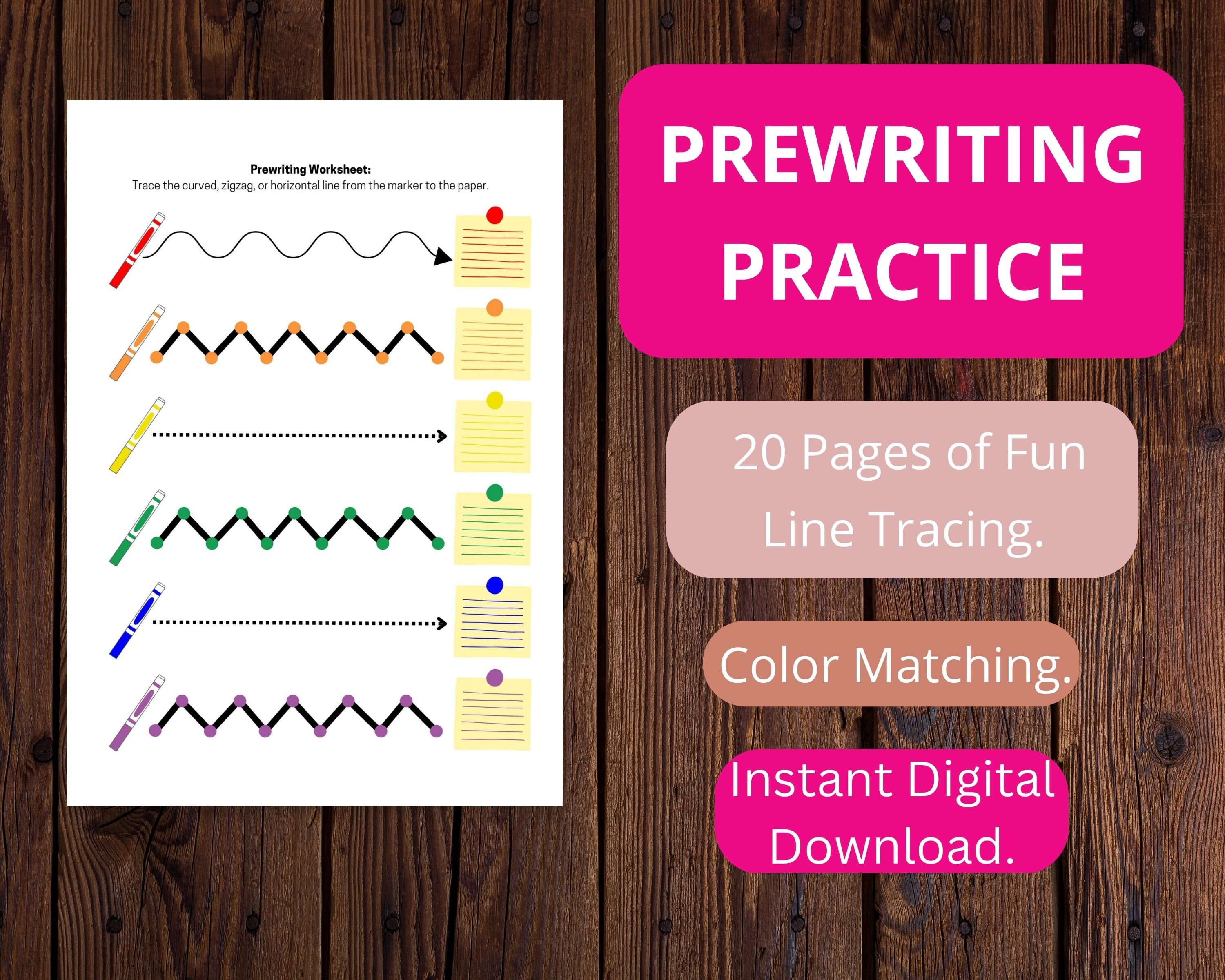 Prewriting Worksheets, Line Tracing, Color Matching, Preschool ...