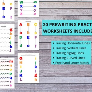 Preschool Worksheets: Line Tracing & Alphabet Matching (PDF) - Etsy