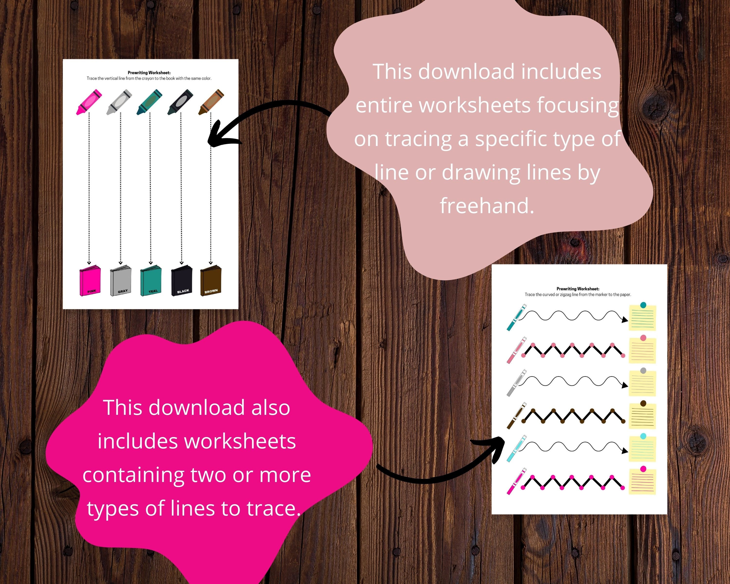 Prewriting Worksheets, Line Tracing, Color Matching, Preschool ...