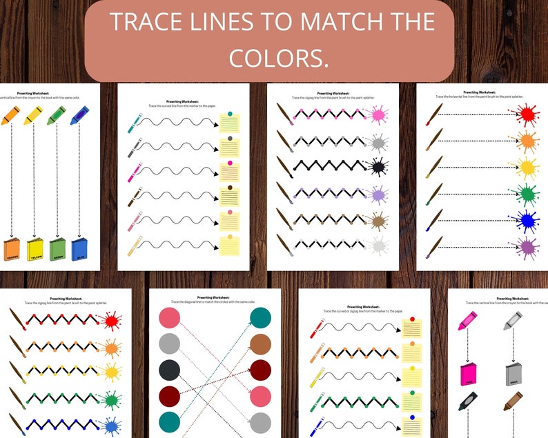Prewriting Worksheets, Line Tracing, Color Matching, Preschool ...