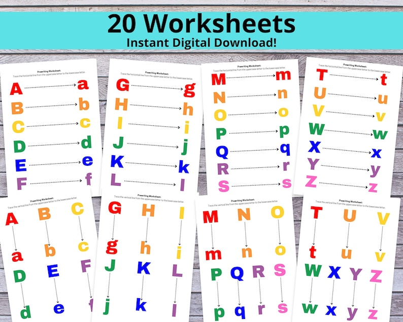 Preschool Worksheets: Line Tracing & Alphabet Matching (PDF) - Etsy
