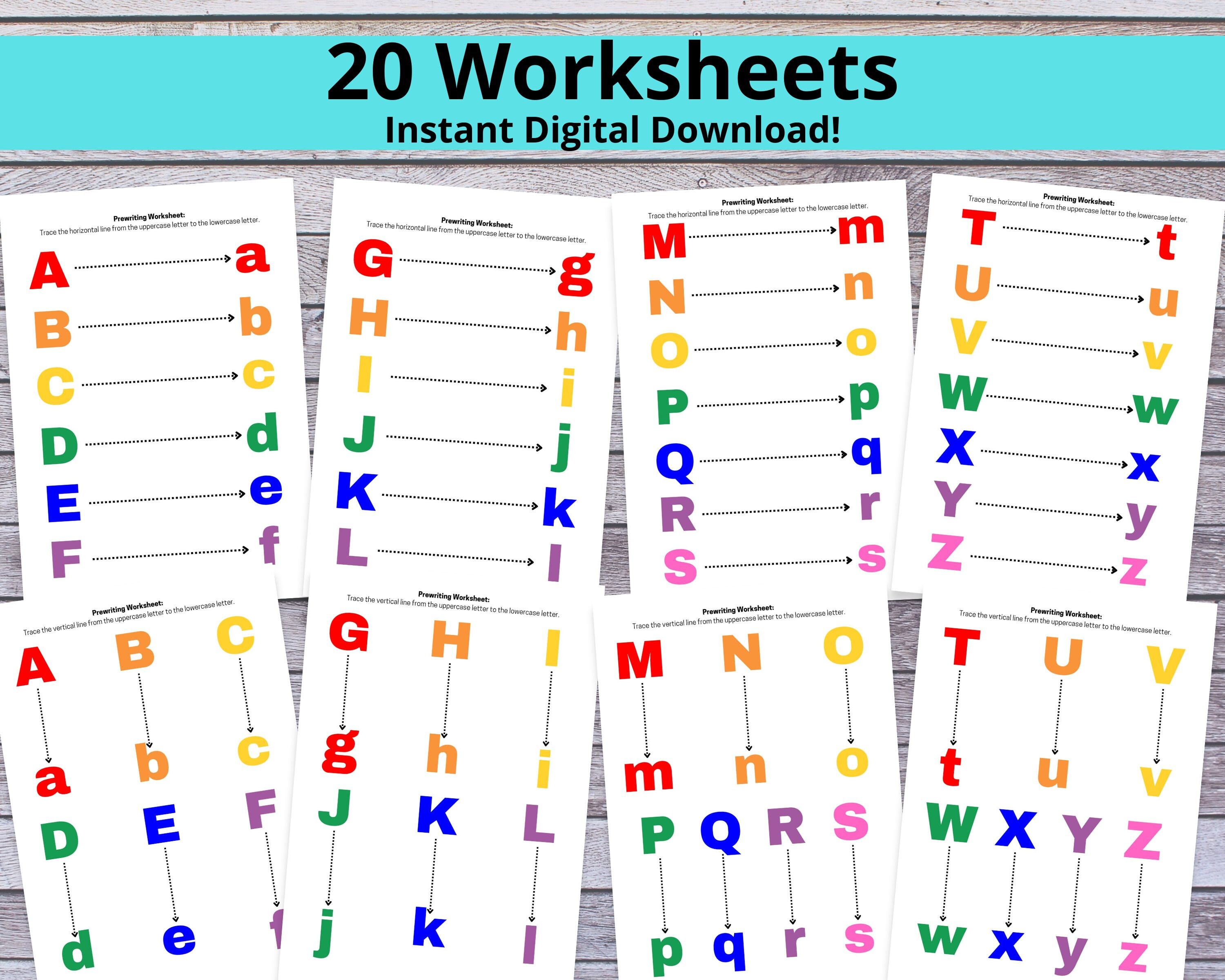 Preschool Worksheets: Line Tracing & Alphabet Matching (PDF) - Etsy