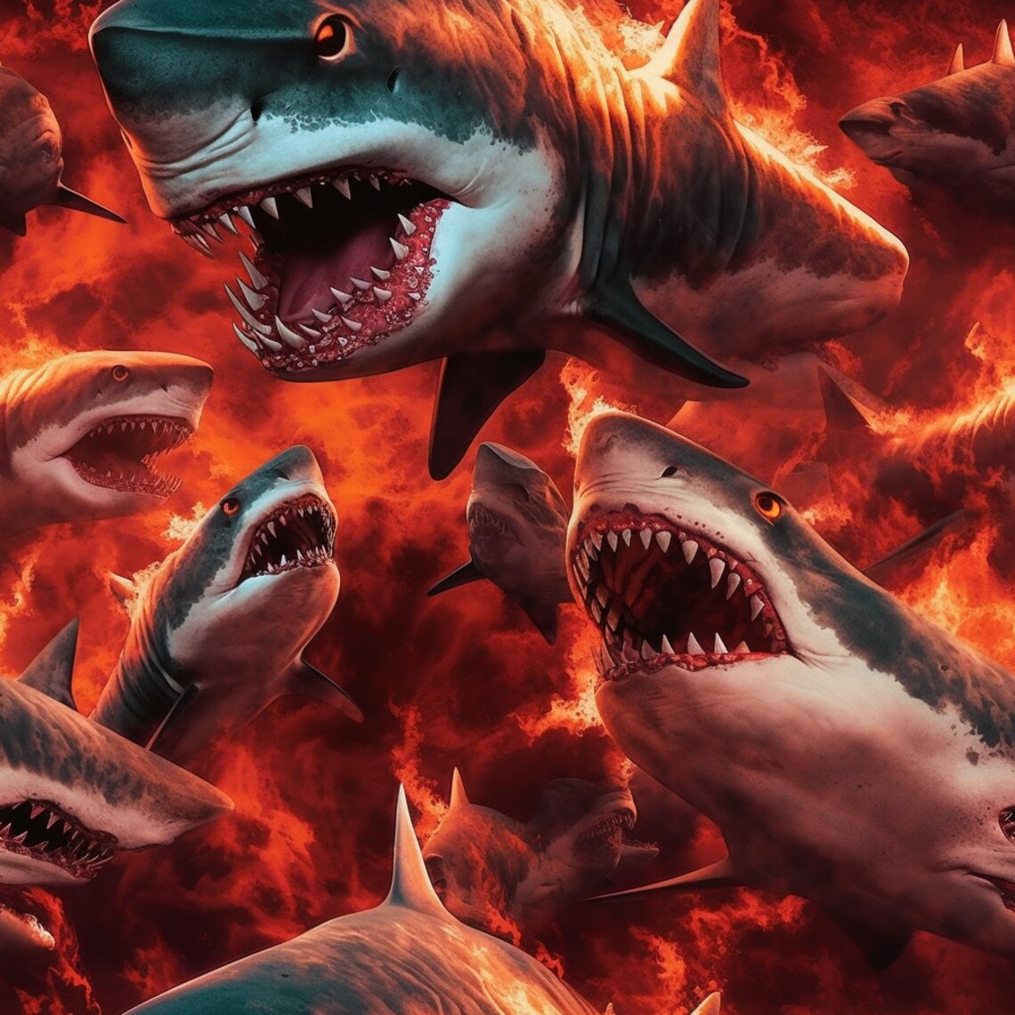 Scary Sharks and Explosions | Digital Pattern Image - Etsy