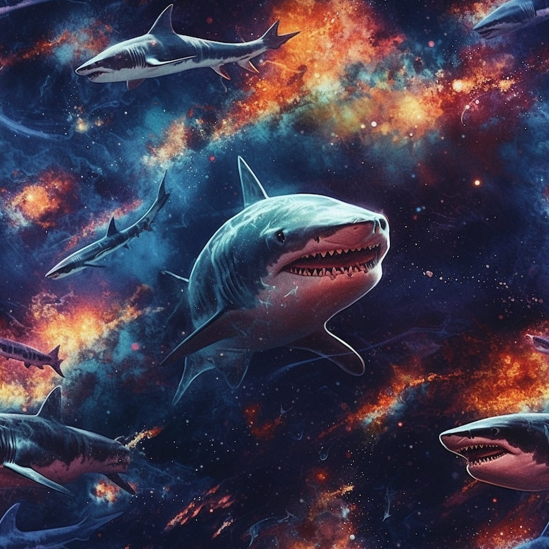 Sharks in Space Digital Pattern Image - Etsy