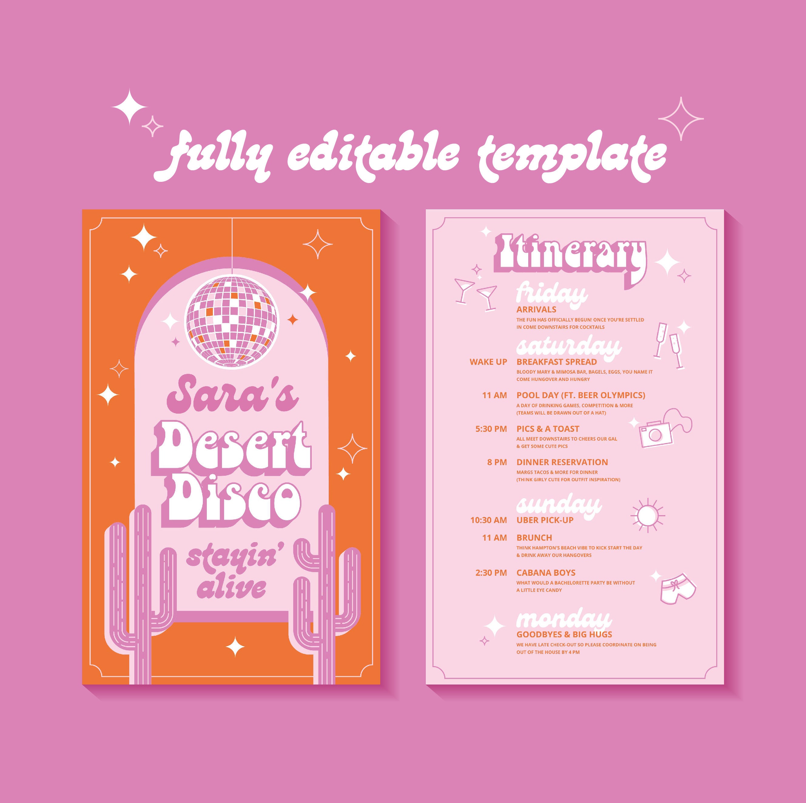 Desert Disco Bachelorette Itinerary: Scottsdale Party Invite (digital ...