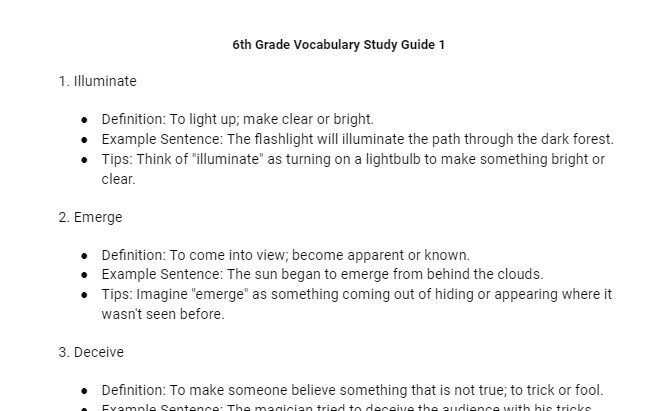 6th Grade Vocabulary Words 30 Words - Etsy